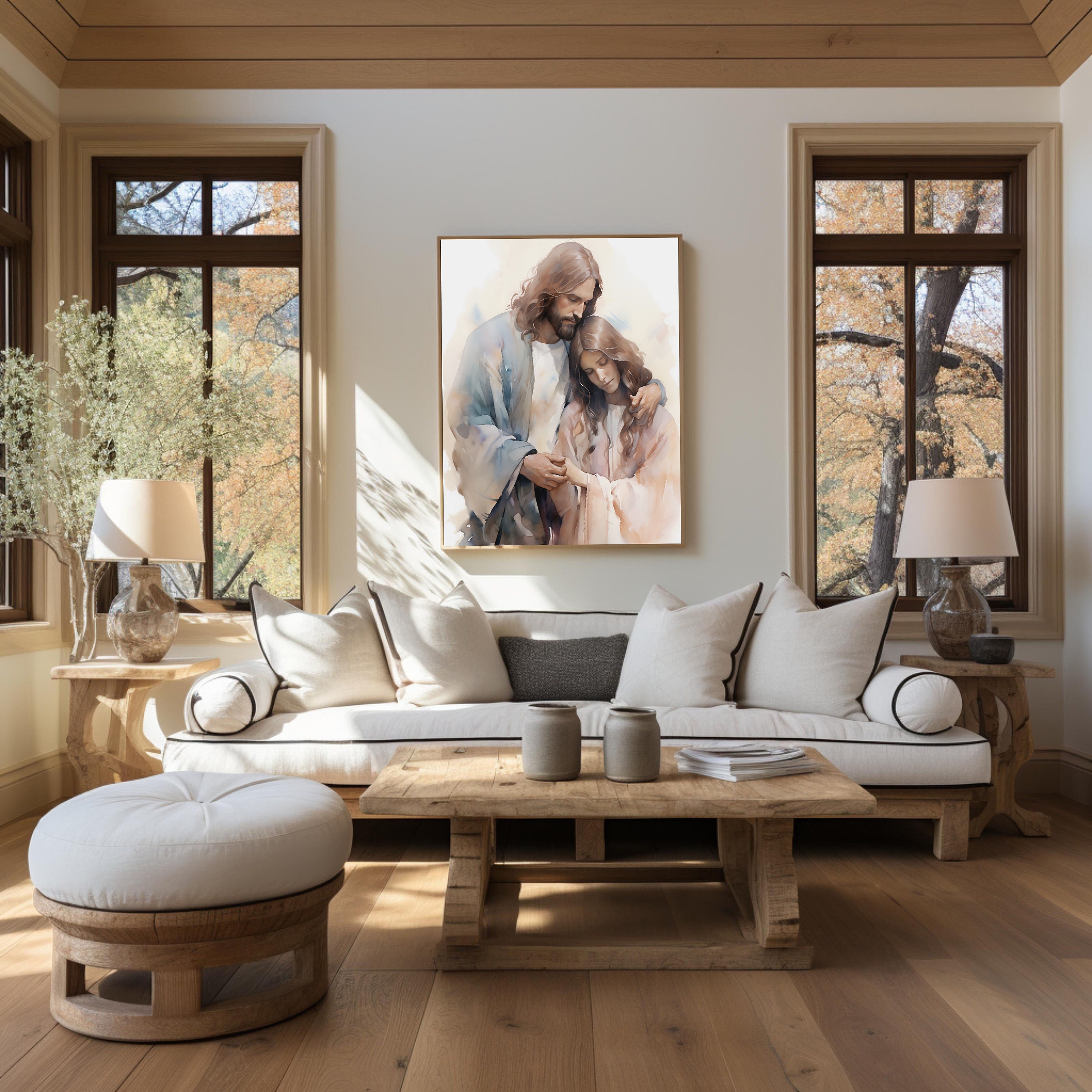 Jesus and Mary Magdalene Watercolor Painting Modern Bible Wall Art ...