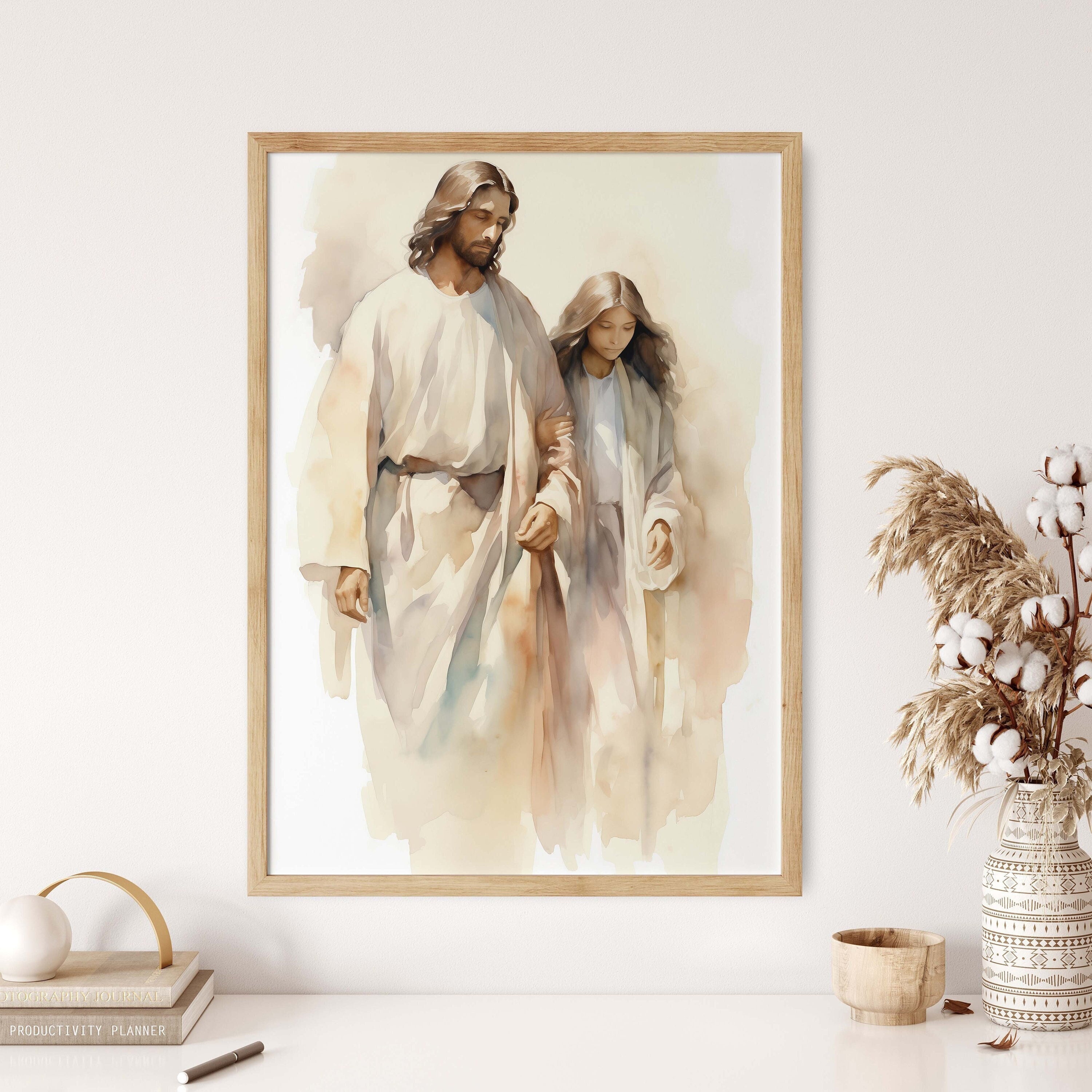 Jesus Guiding Her Christian Wall Art Modern Bible Artwork Religious ...