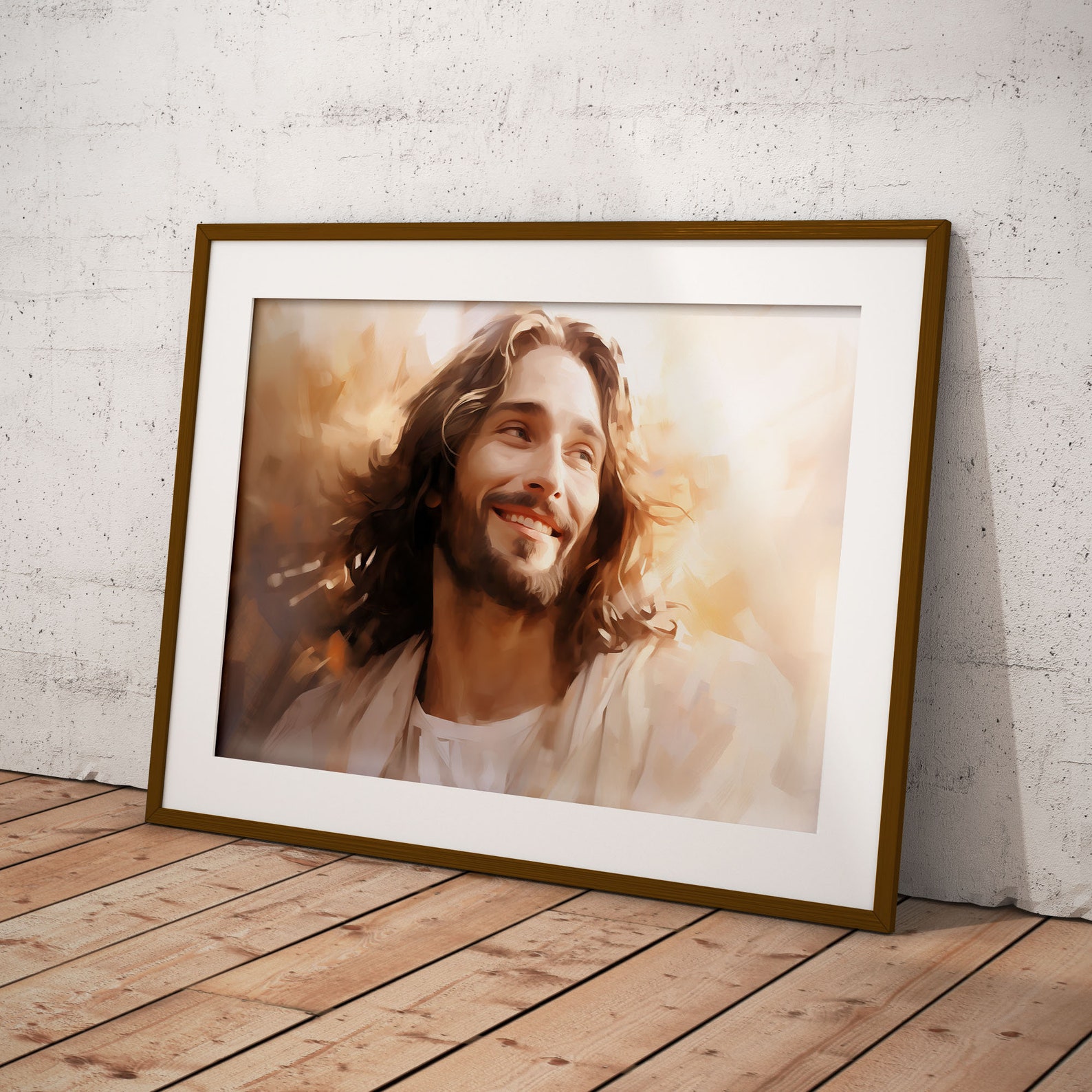 Smiling Jesus Christ Portrait Horizontal Landscape Artwork Print of ...