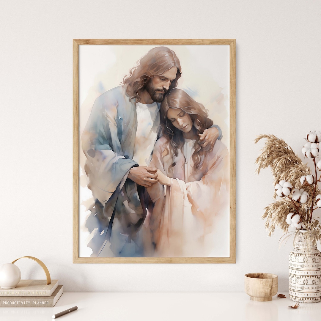 Jesus and Mary Magdalene Watercolor Print | Christian Art (digital ...
