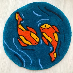 Koi Fish Rug Custom Design Patterned Handmade Special Design Multi ...