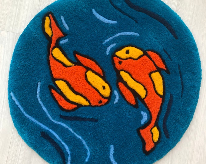 Koi Fish Rug Custom Design Patterned Handmade Special Design Multi ...