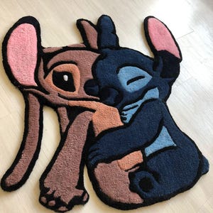 Stitch Cartoon Blue Rug 100% Wool Hand-tufted Accent Carpet for Living ...