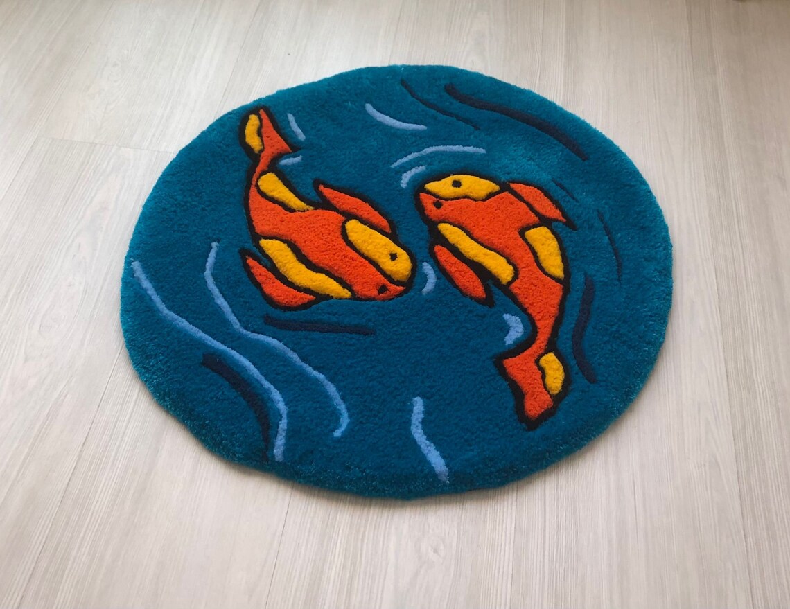 Koi Fish Rug Custom Design Patterned Handmade Special Design Multi ...