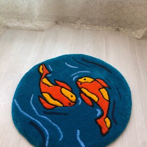 Koi Fish Rug Custom Design Patterned Handmade Special Design Multi ...