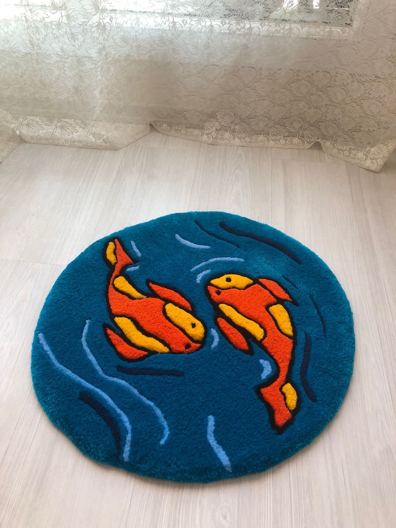 Koi Fish Rug Custom Design Patterned Handmade Special Design Multi ...