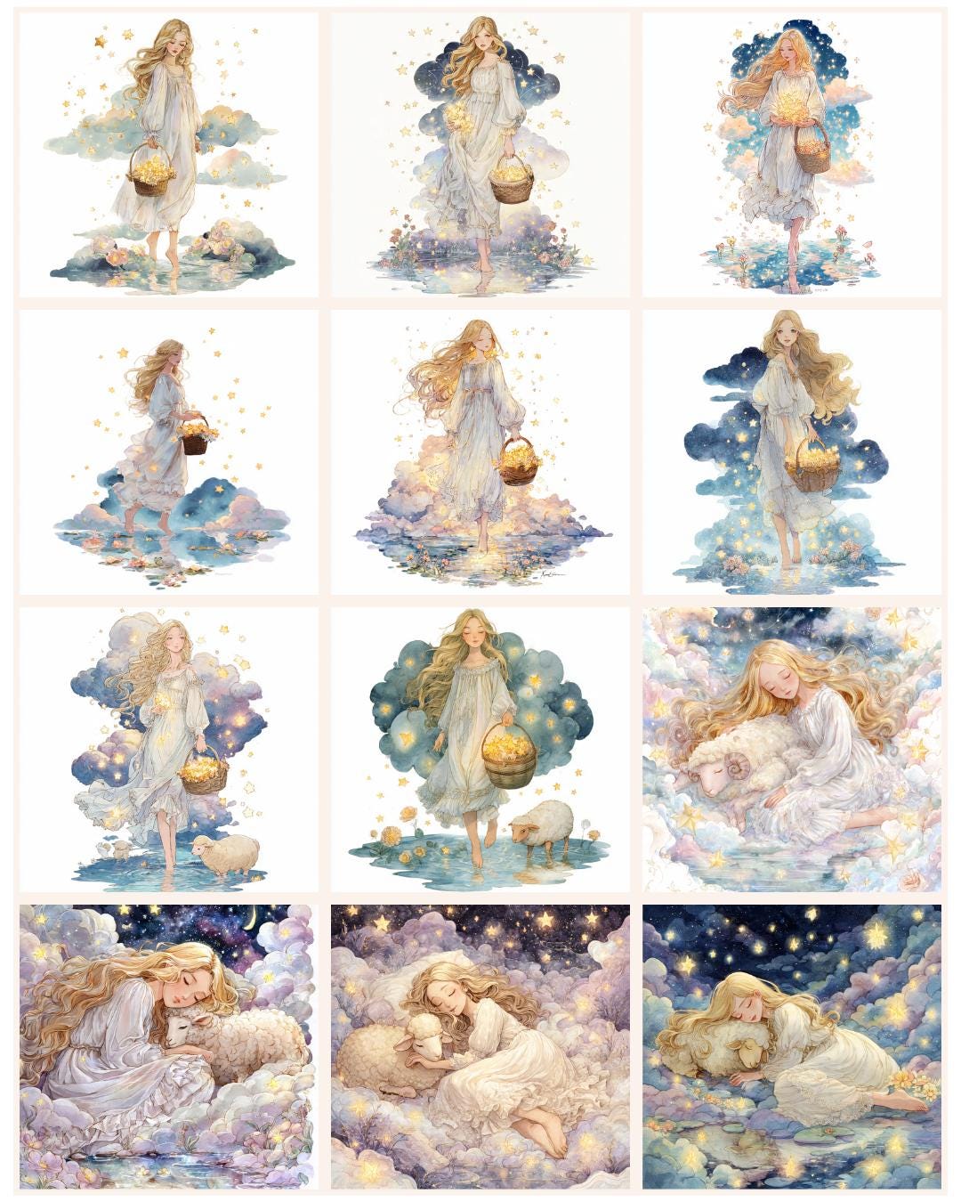 Woman Collecting Stars Clipart Bundle – Digital Download, Scrapbooking ...