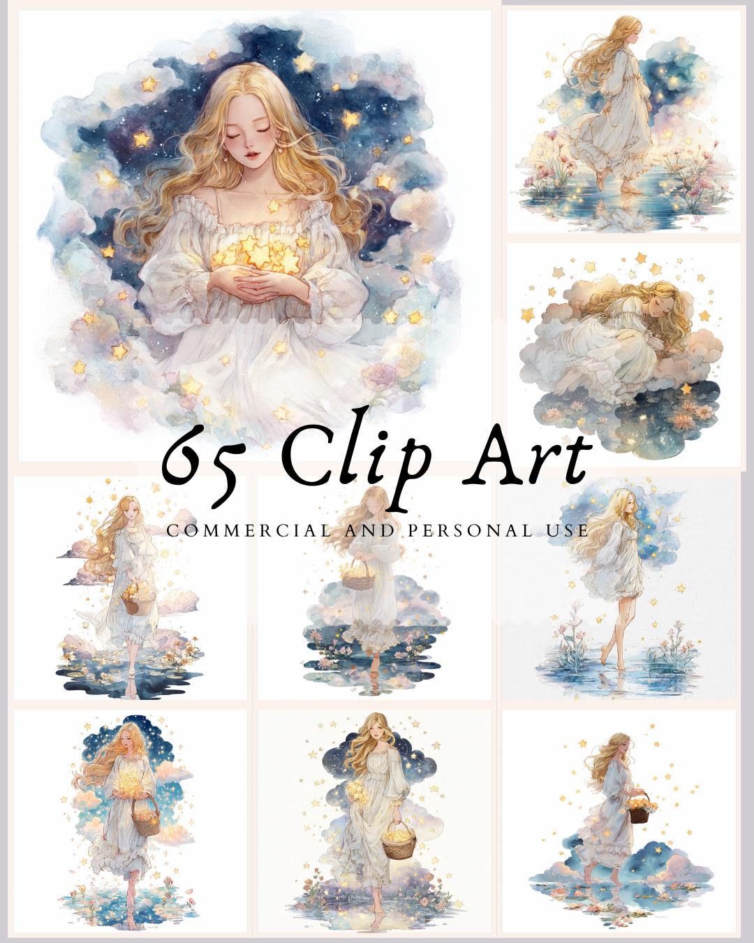 Woman Collecting Stars Clipart Bundle – Digital Download, Scrapbooking ...