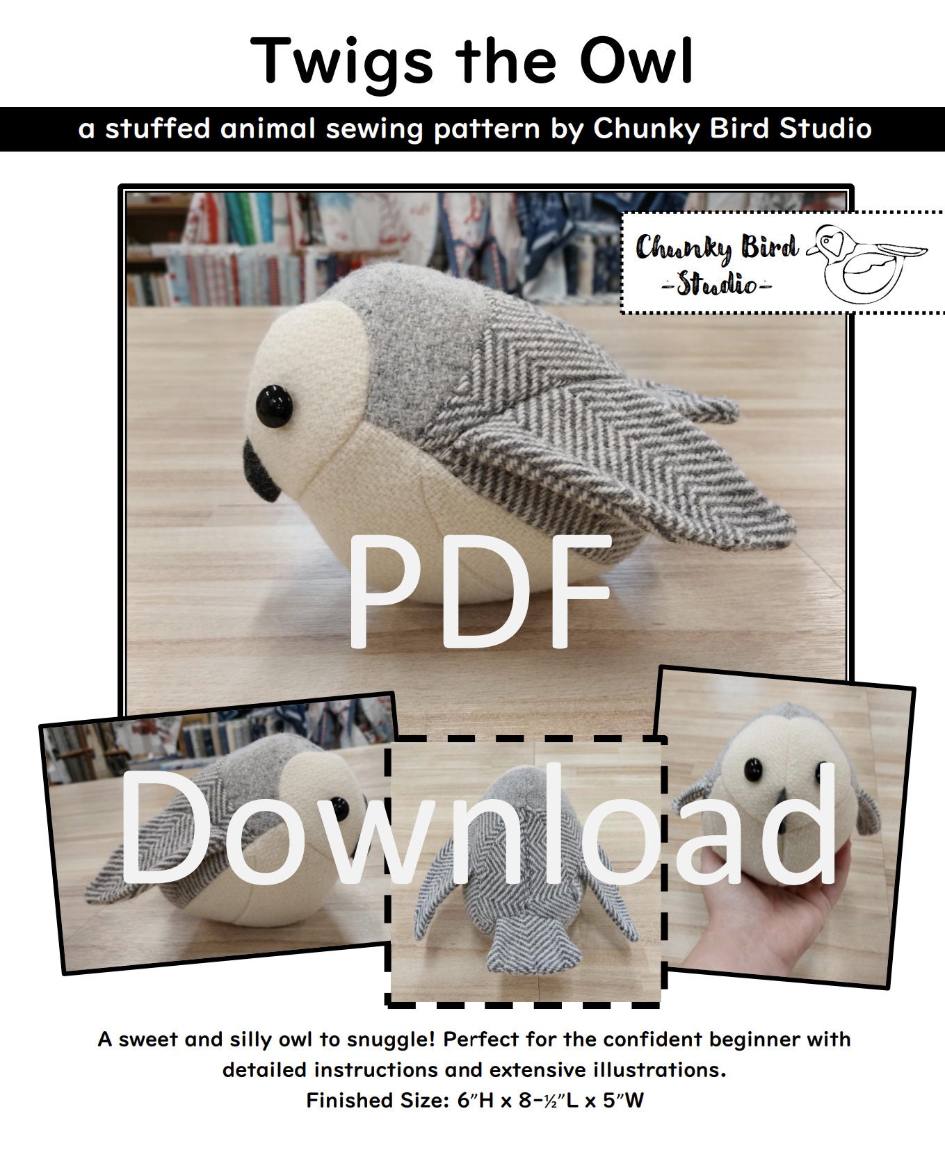 Owl Stuffed Animal Sewing Pattern, Twigs the Owl Stuffie, Digital ...