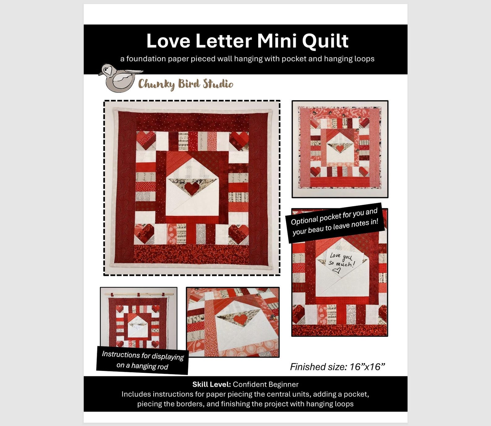 Love Letter Wall Hanging Sewing Pattern, Foundation Paper Piecing, Mini ...
