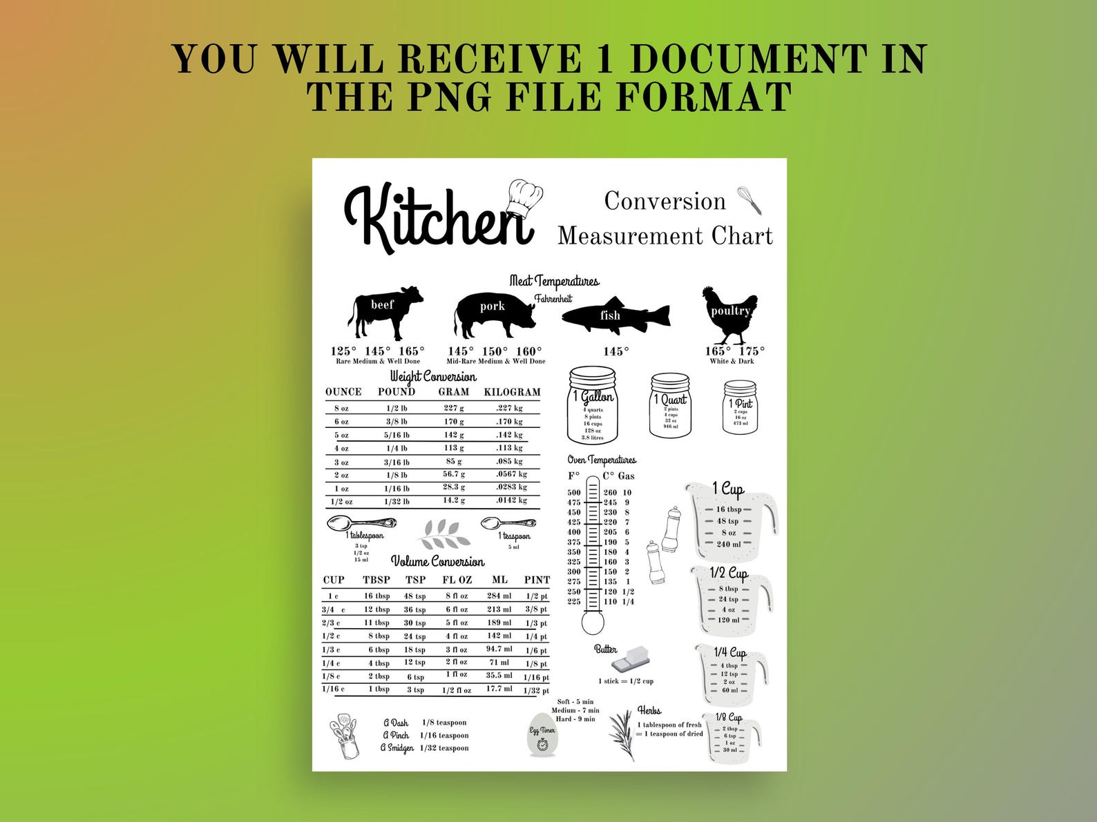 Printable Kitchen Conversion Chart: Cooking & Baking Guide (PDF) - Etsy