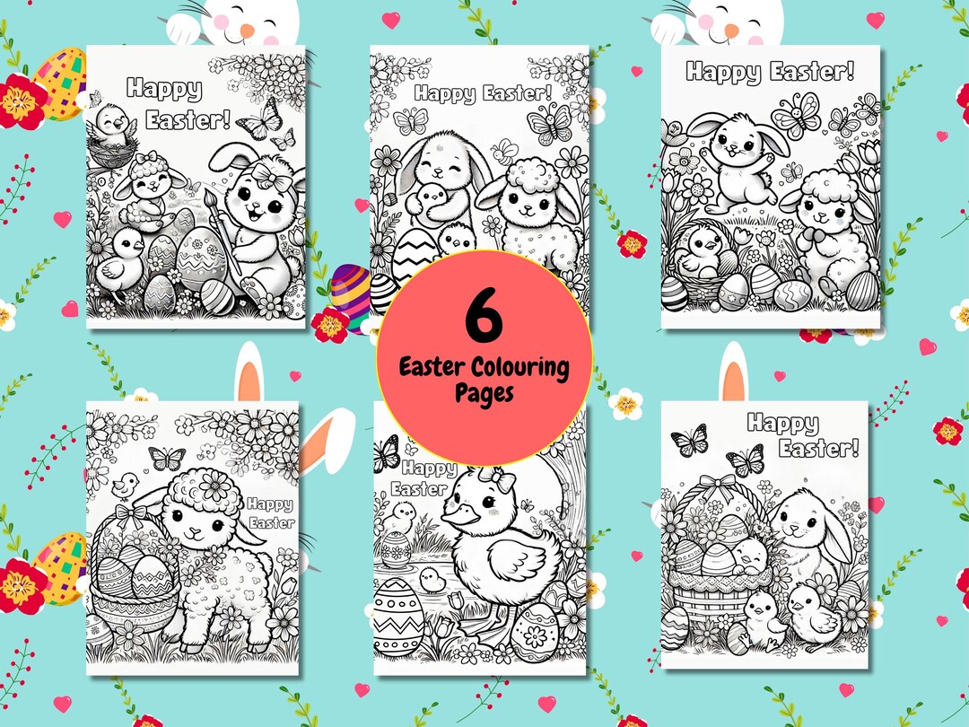 Easter Colouring Pages for Kids: Bunny, Chick & Lamb (digital Download ...