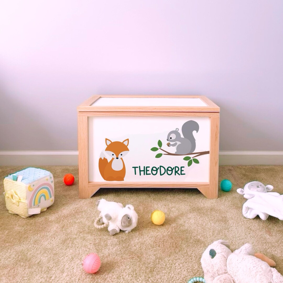 Personalized Woodland Animals Toy Box: Handmade Birch Wood Storage - Etsy