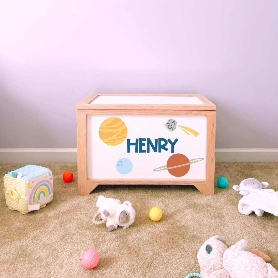 Personalized Planets Wood Toy Box - Space Nursery Decor - Etsy