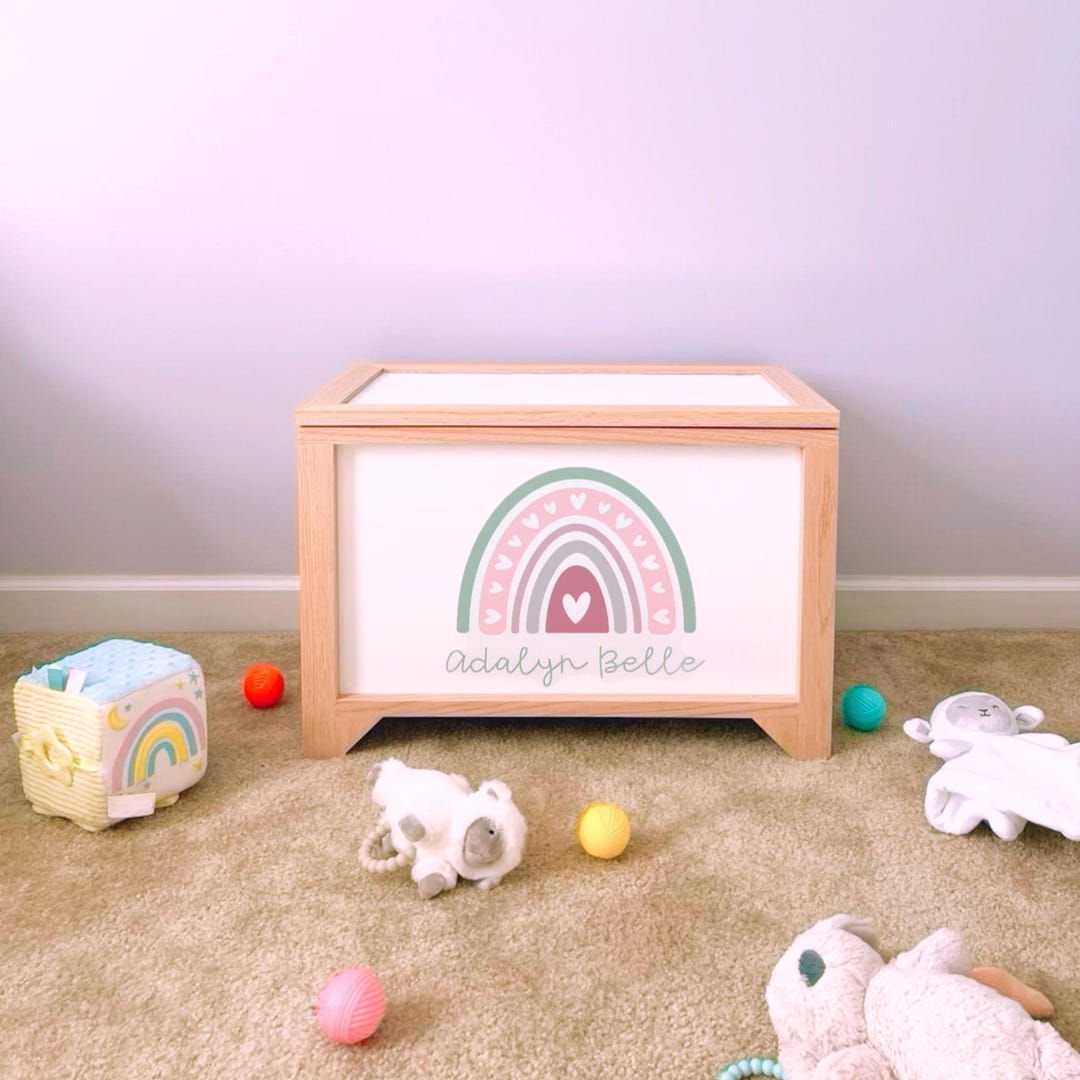 Rainbow Toy Box - Personalized Wood Toy Box - Handcrafted Wood Toy ...