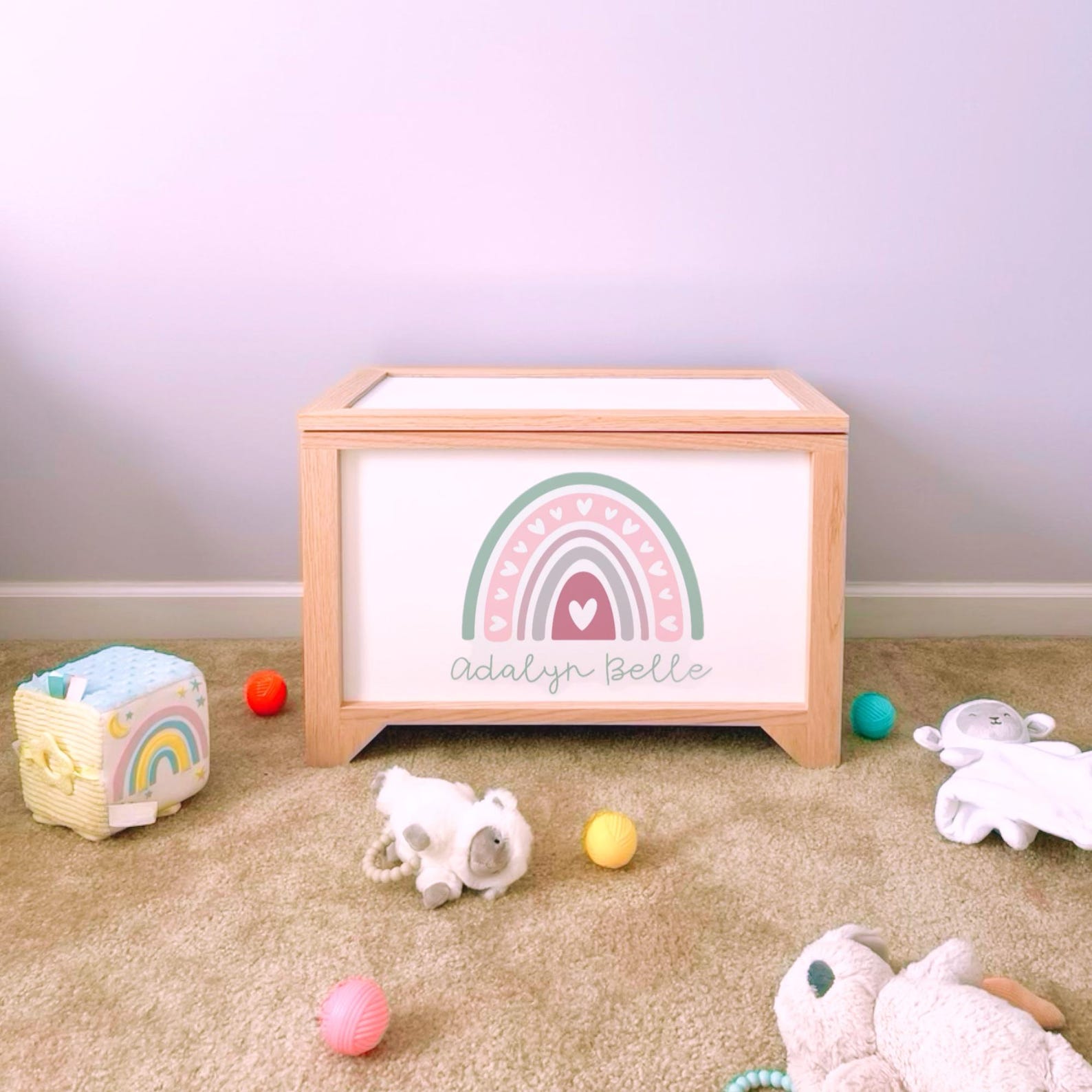Rainbow Toy Box - Personalized Wood Toy Box - Handcrafted Wood Toy ...