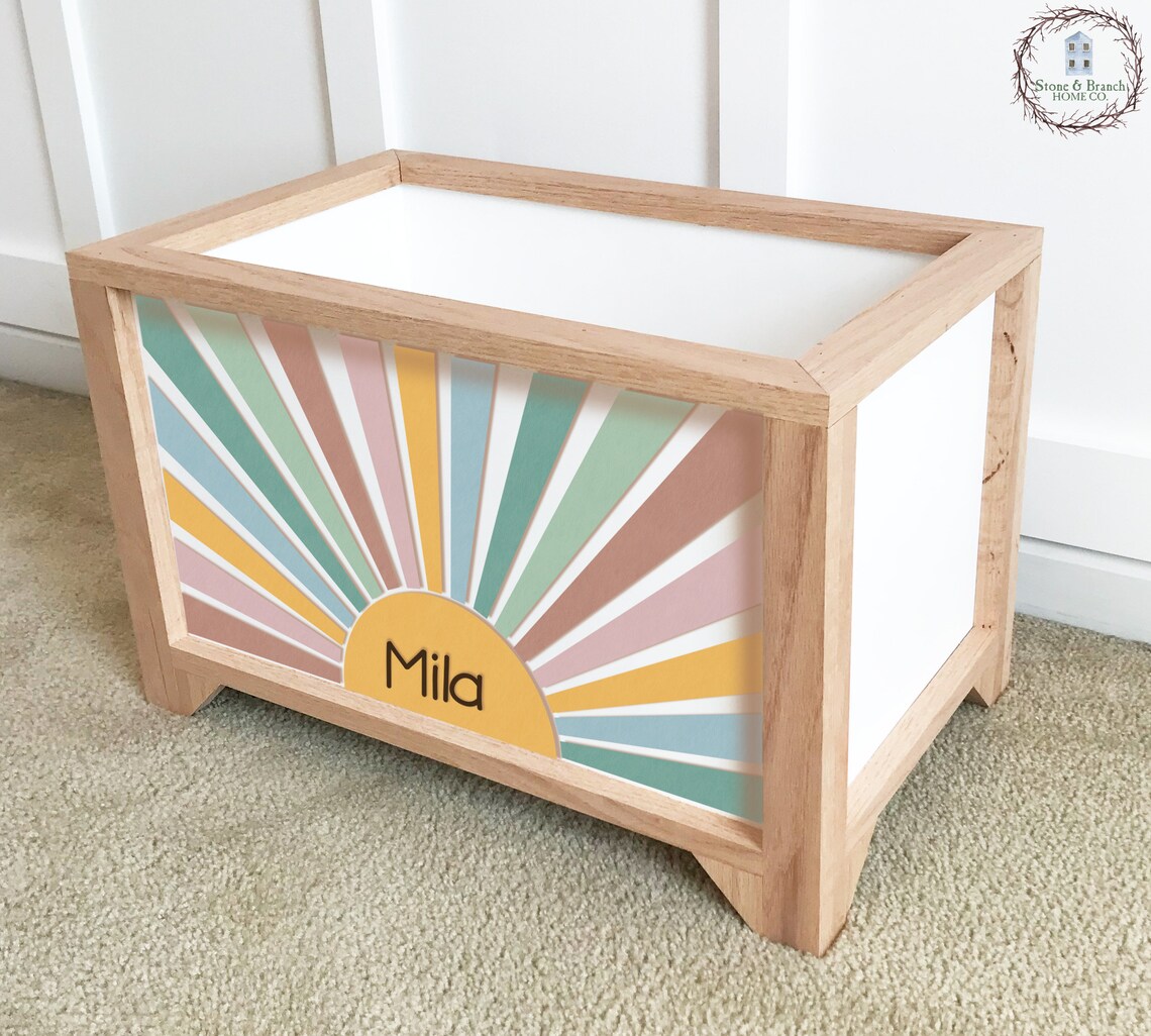 Boho Sunshine Personalized Wood Toy Box Handcrafted Wood Toy Chest Toy ...