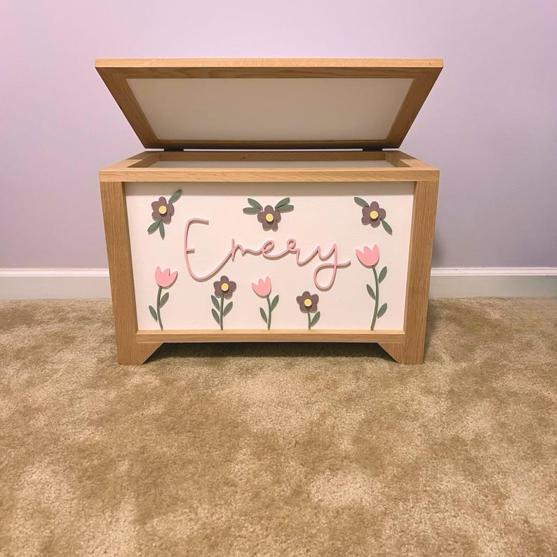 Wildflower Toy Box Personalized Toy Box Wood Toy Box Toy Storage 1st ...