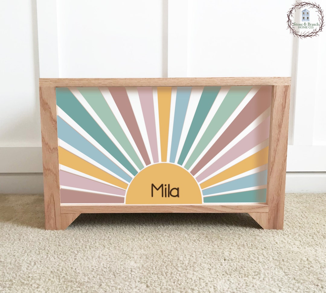 Boho Sunshine Personalized Wood Toy Box Handcrafted Wood Toy Chest Toy ...