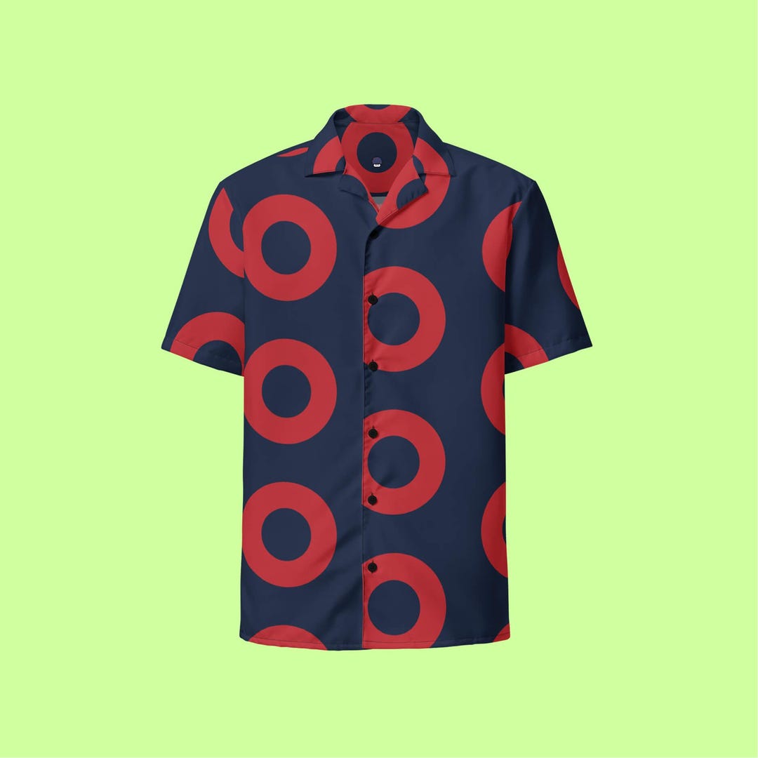 Unisex Button Shirt With Navy and Large Red Phish Fishman Donut ...