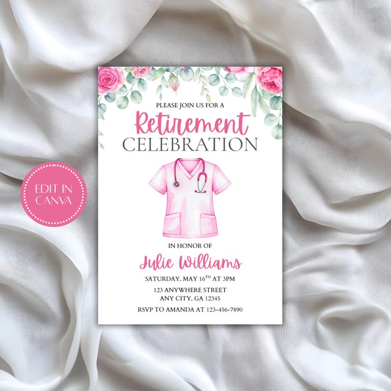 Nurse Retirement Invitation | Healthcare Retirement Party Invite | Pink ...