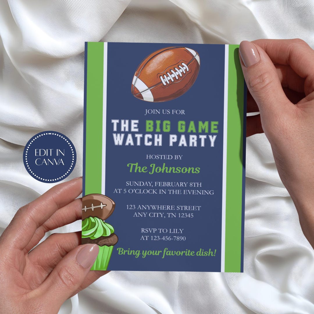 Big Game Watch Party Invitation | Football Party Invite | Blue & Green ...