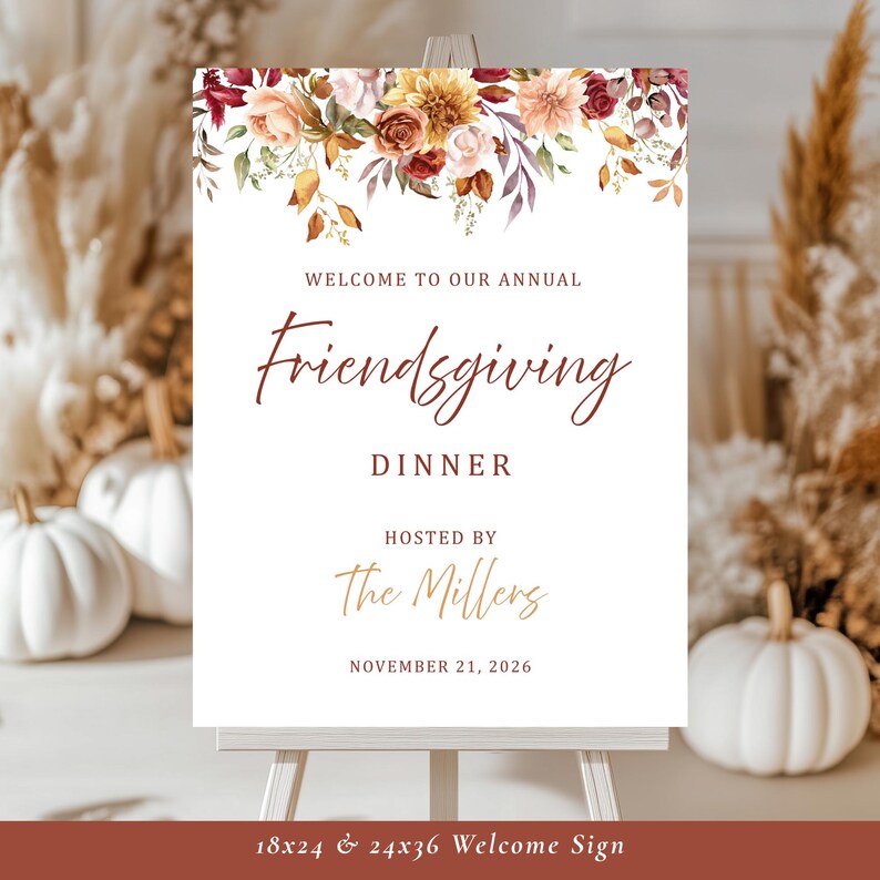Friendsgiving Invitation Bundle, Watercolor Floral Templates (digital ...