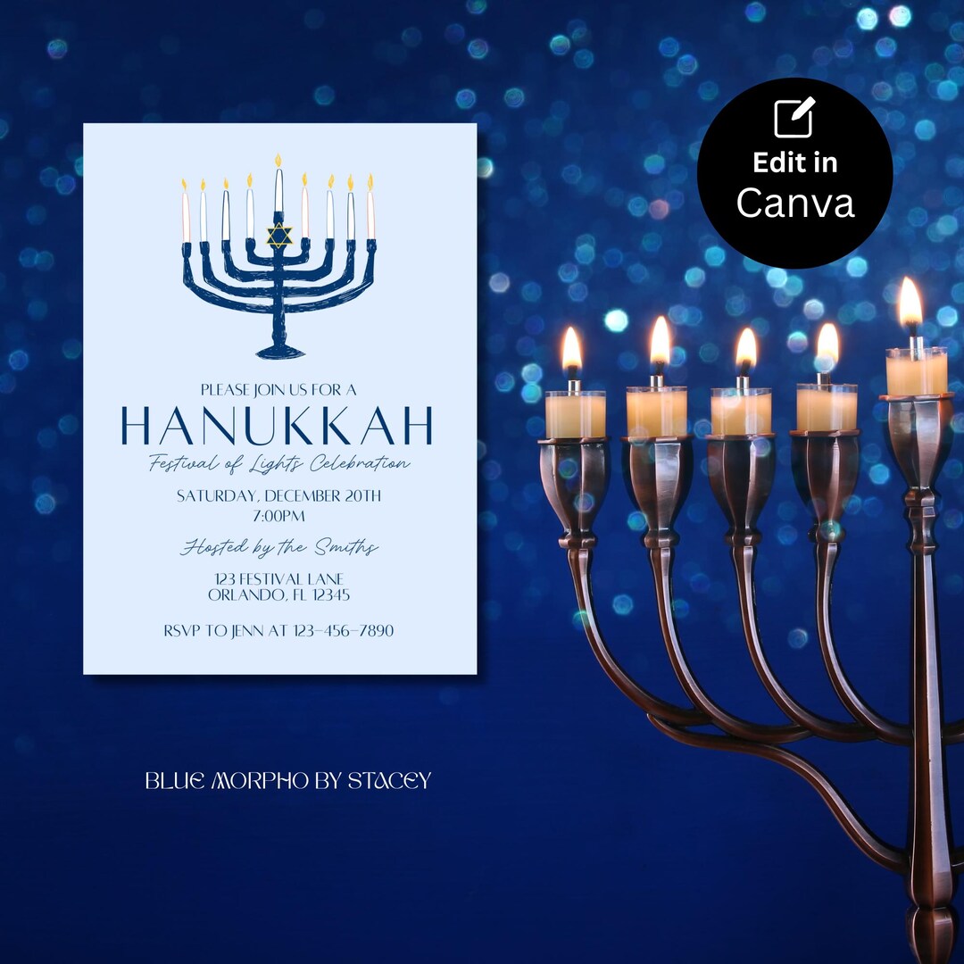 Hanukkah Party Invitation | Editable Canva Template | Festival of ...
