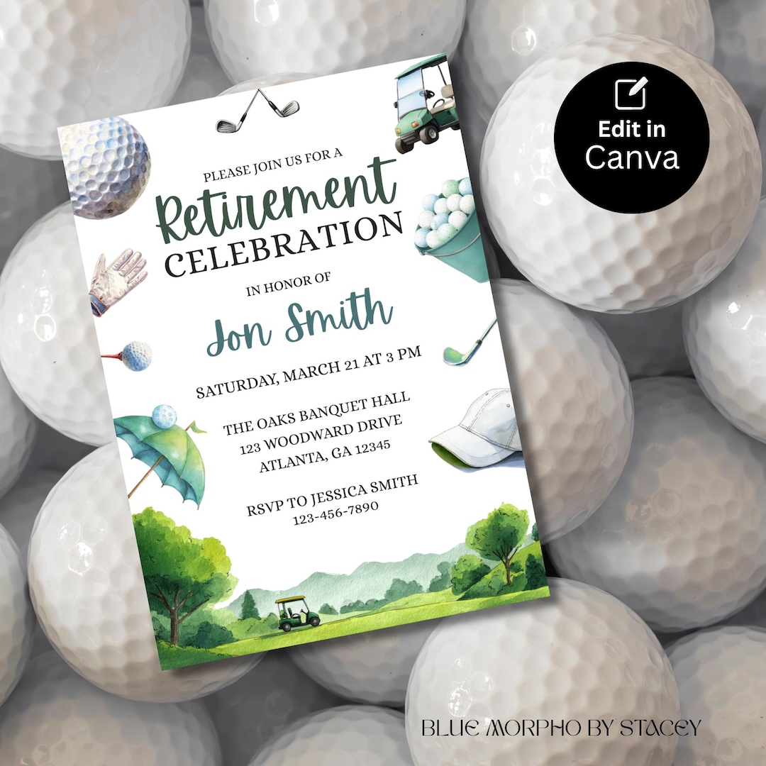 Golf Retirement Party Invitation | Editable Canva Template - Etsy
