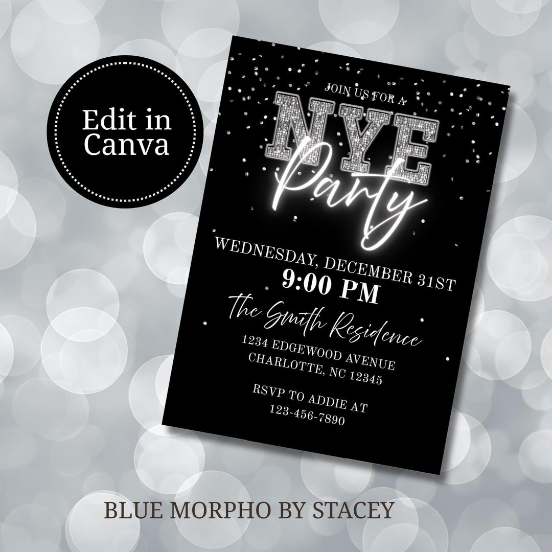 New Year’s Eve Party Invitation | NYE Party Invite | Editable Template ...