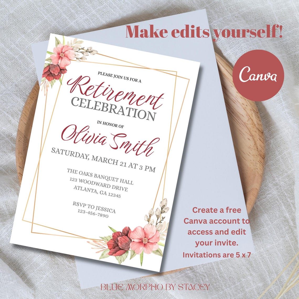 Editable Floral Retirement Invitation | Printable Template | Instant ...