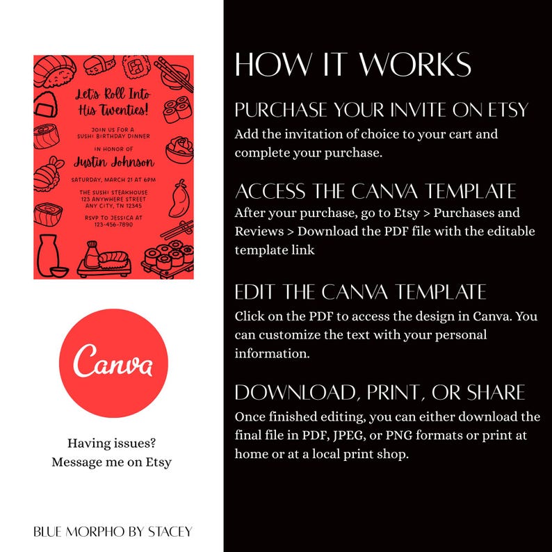 Sushi Birthday Invitation | Let's Roll Into His Twenties | Sushi Dinner ...