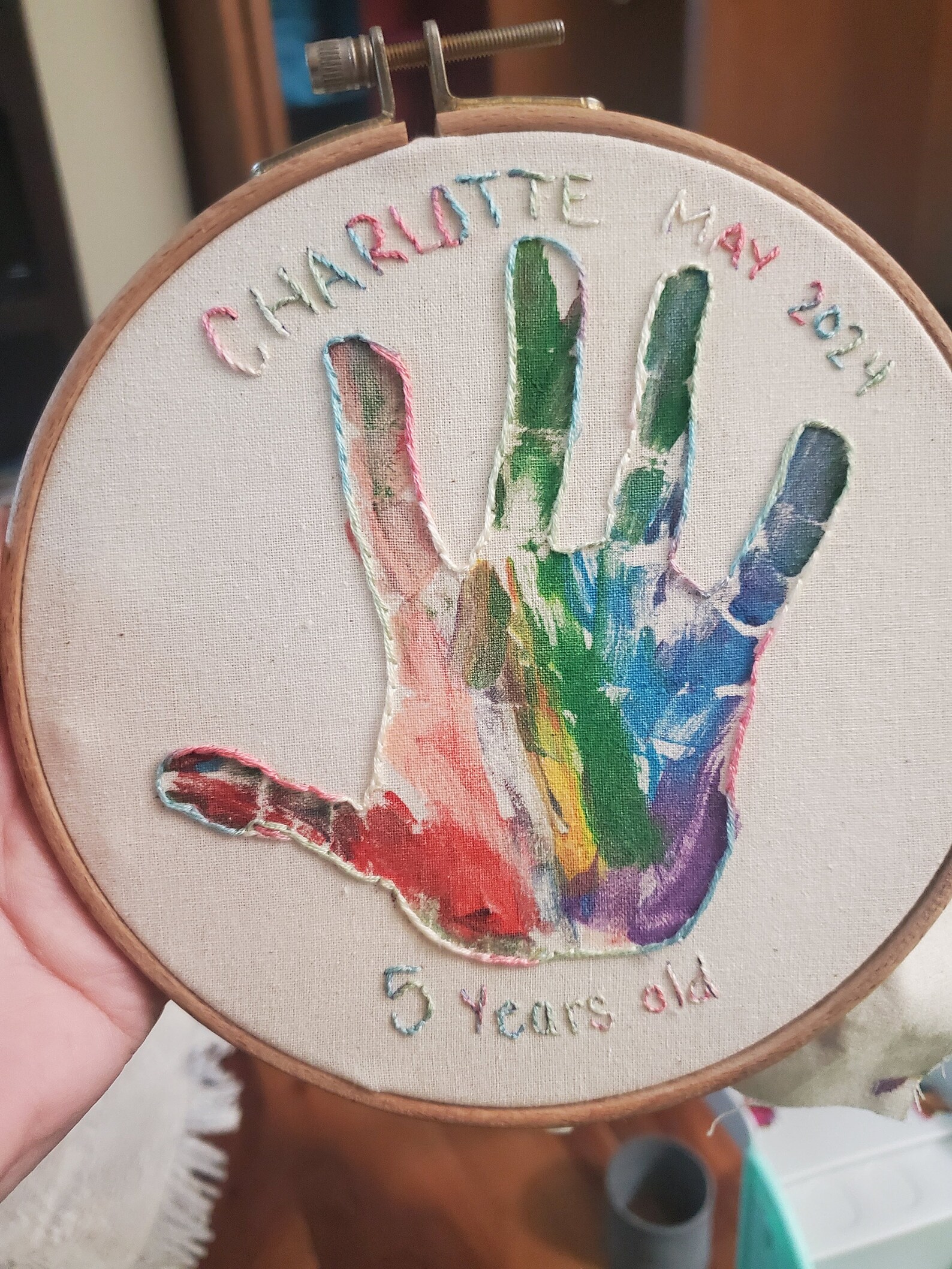 Hand Embroidered Child's Handprint - Etsy