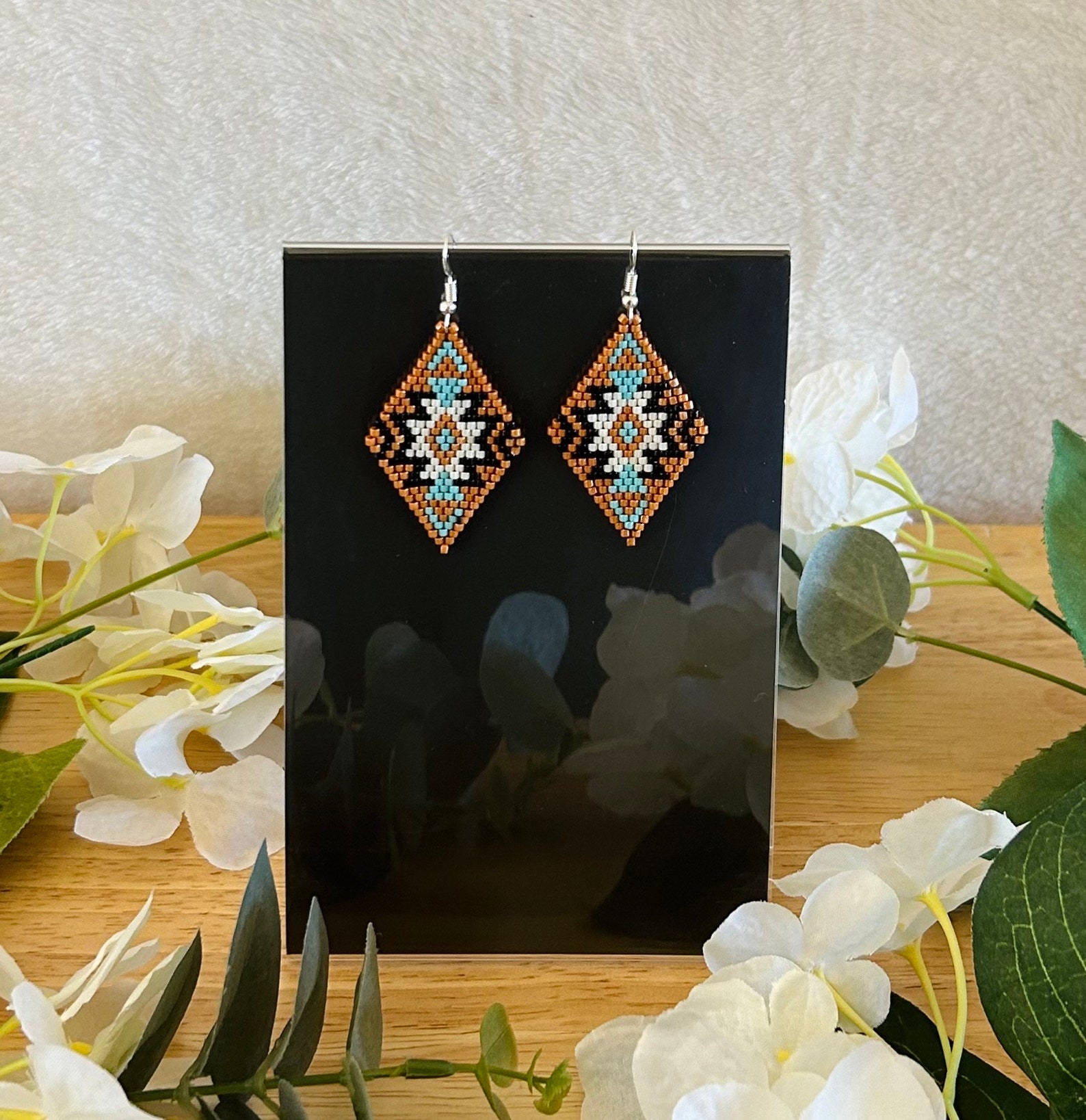 Geometric Aztec Bead Earrings - Etsy