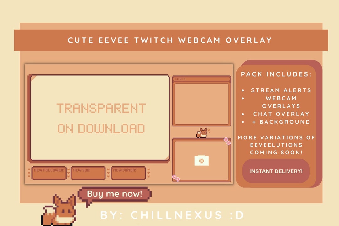 Cozy Eevee Twitch Overlay Pack Pixel Art Twitch Overlays - Etsy UK