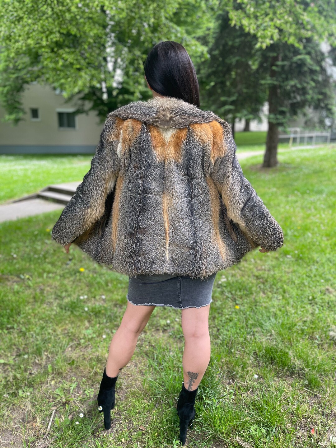 Real Fur Grey Fox Coat - Etsy