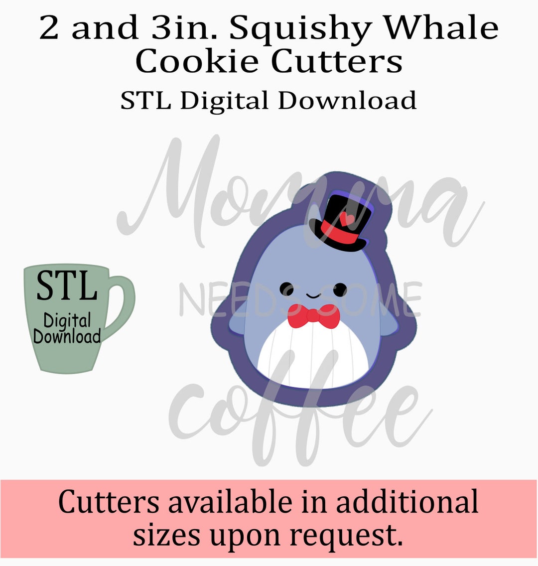 Digital STL File Download for Whale Squishy Cookie Cutter and Fondant ...