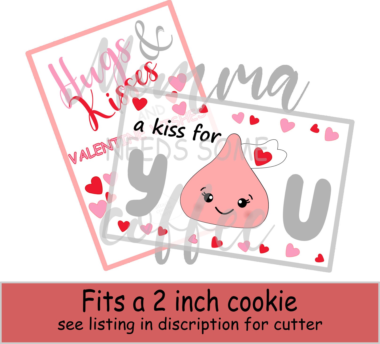 Digital Download for Chocolate Kiss Cookie Card, Hugs and Kisses ...