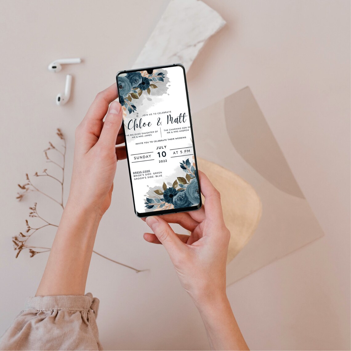 Wedding Invitation/electronic Wedding Invitation/blue & Green Wedding ...