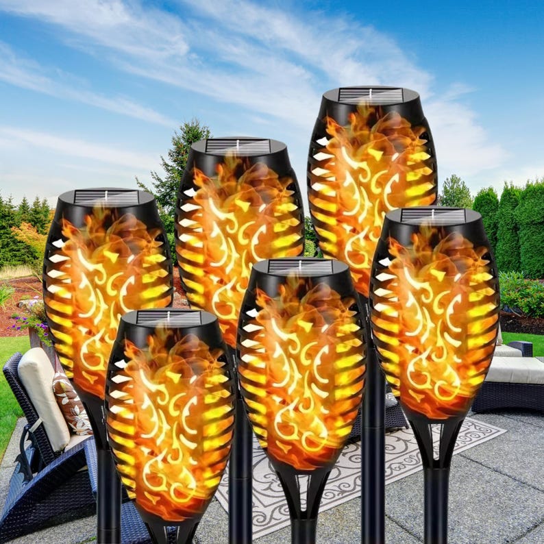 LED Solar Lights Flame Torch - Outdoor Garden Light, Waterproof Garden ...