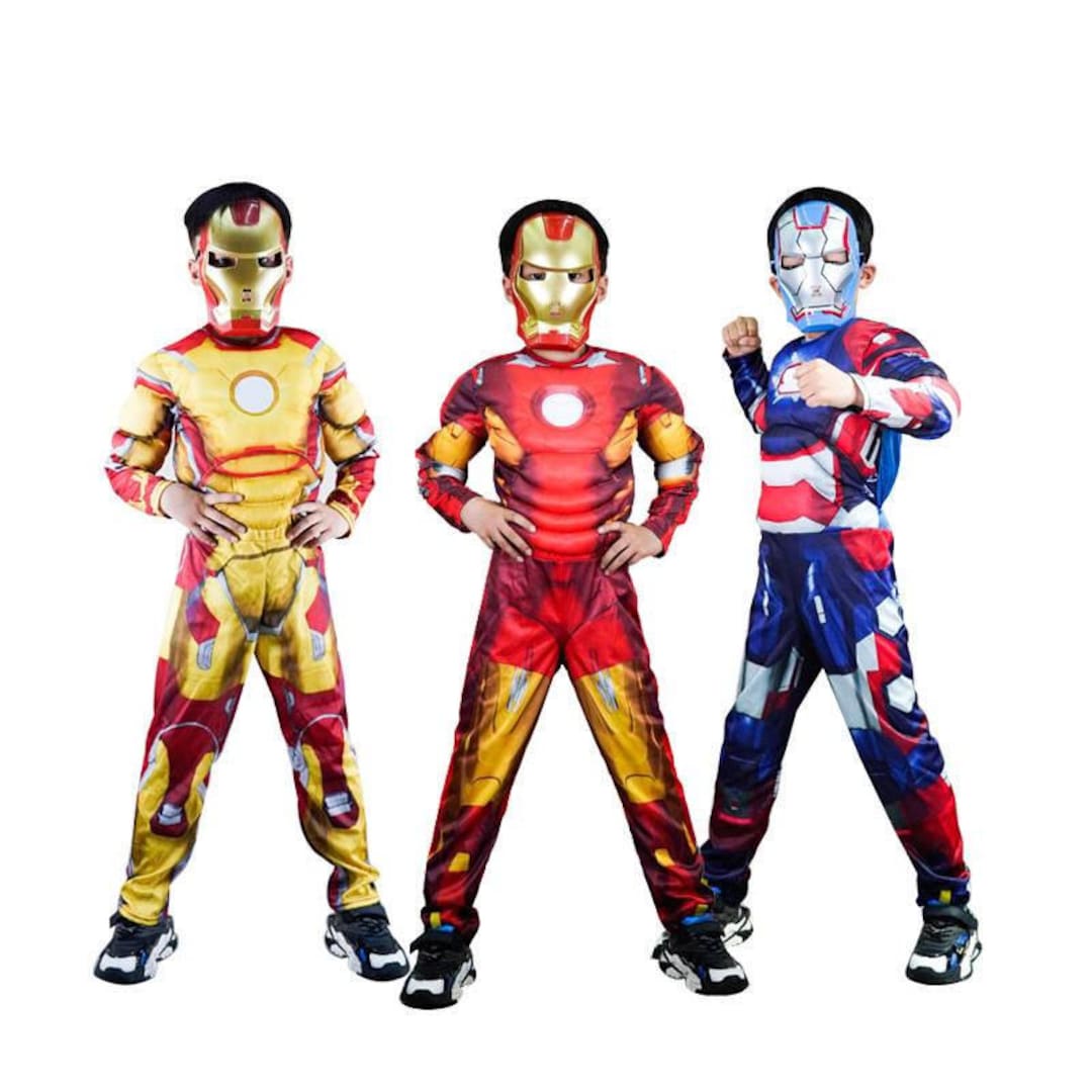 Kids Iron Man Muscle Chest Halloween Costume Jumpsuit With Mask - Etsy