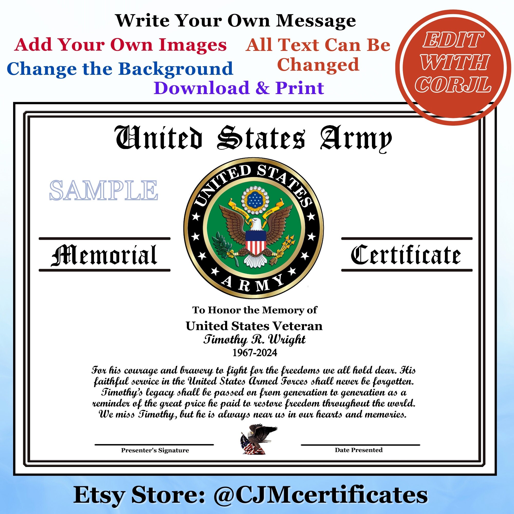 10 Veteran Memorial Certificates Package 2-memorial Day Template-design ...