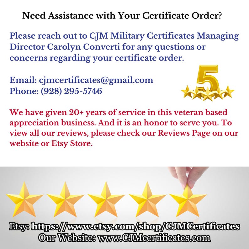 US Military Certificate of Service With Medals 019-customize With Corjl ...