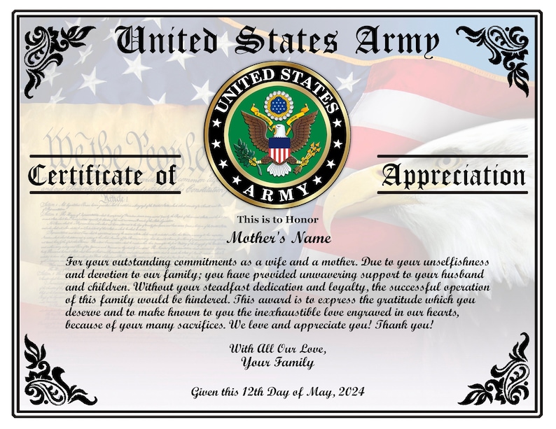 Military Spouse Appreciation Certificate-design With Corjl-write Your ...