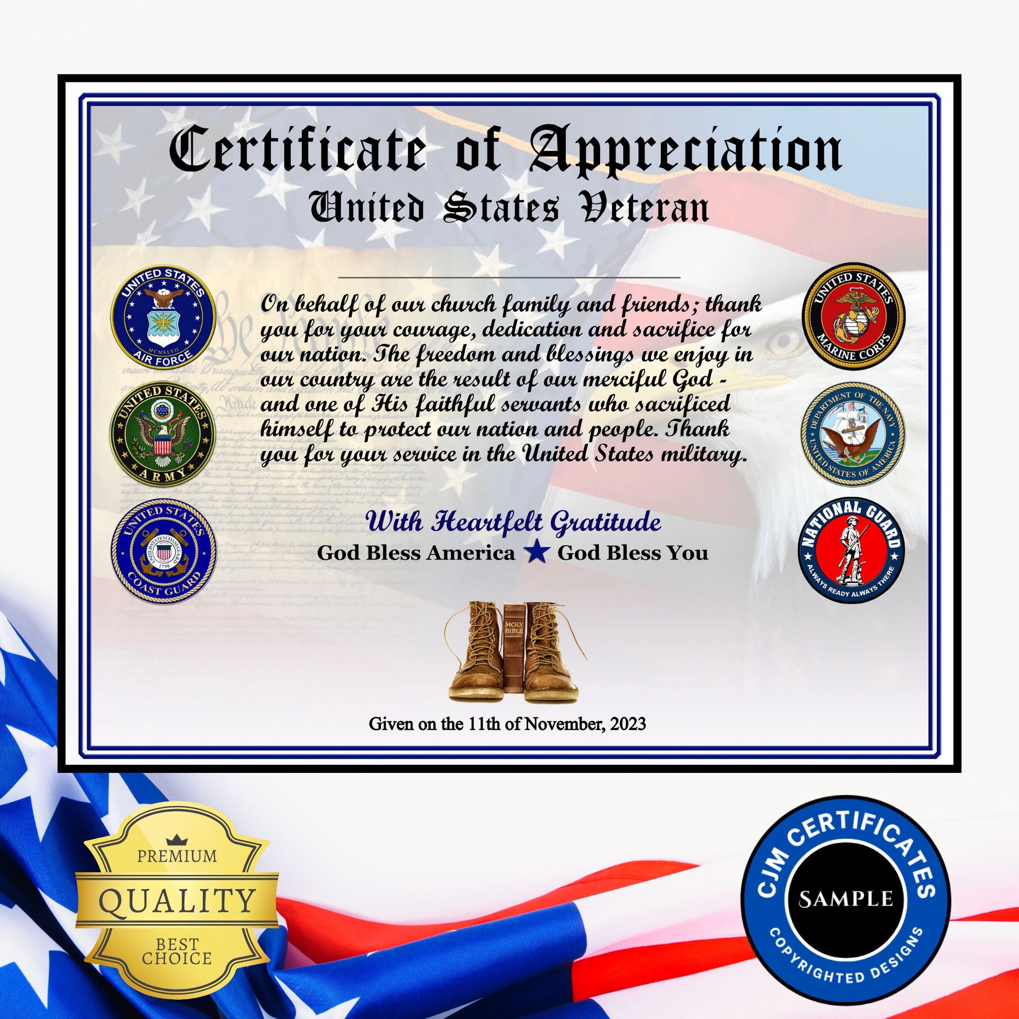 Ministry Veteran Appreciation Certificate 2A.2 All Military - Etsy