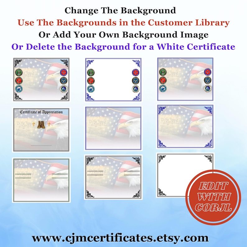 US Military Certificate of Service With Medals 019-customize With Corjl ...