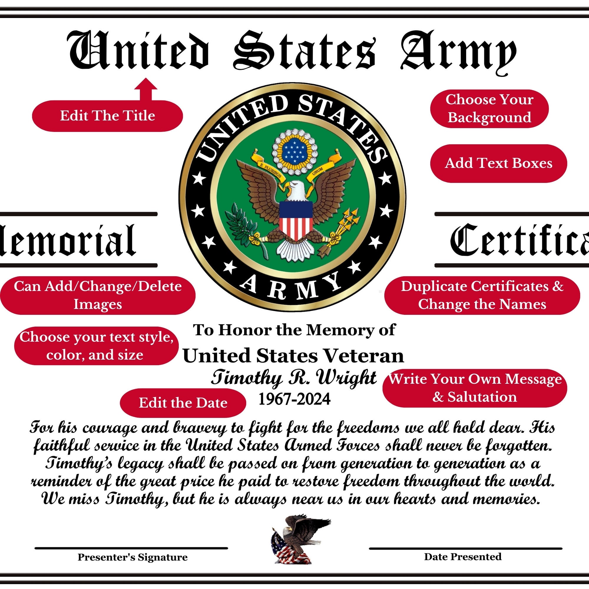 10 Veteran Memorial Certificates Package 2-memorial Day Template-design ...