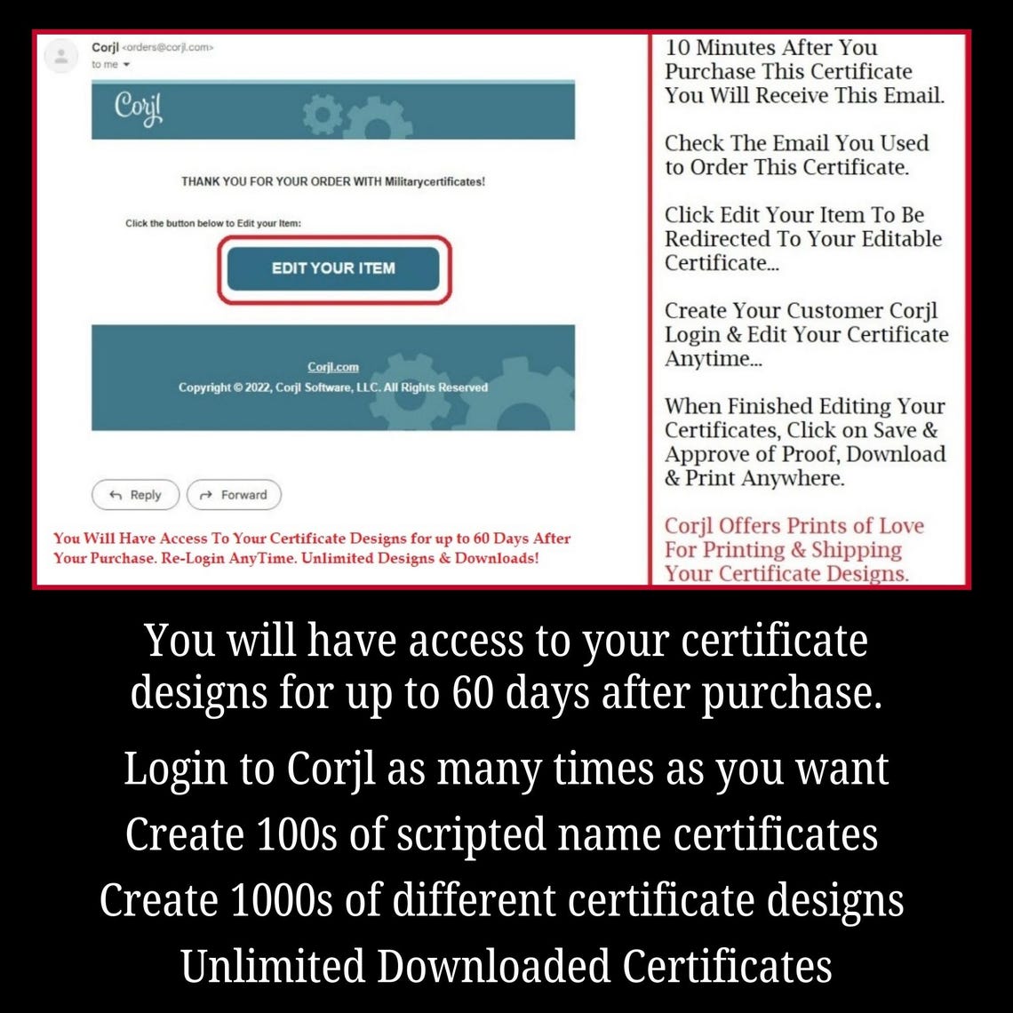 US Military Certificate of Service With Medals 019-customize With Corjl ...