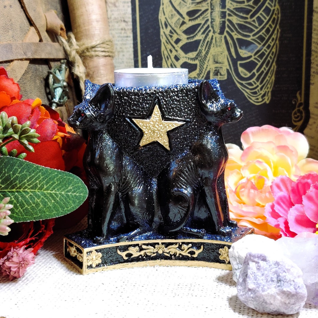 Egyptian Bastet Cat Candle Holder, Triple Goddess Bast Statue Tealight ...