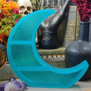 Crescent Moon Shelf, 3 Tier Witch Curio & Crystal Organizer, Epoxy ...